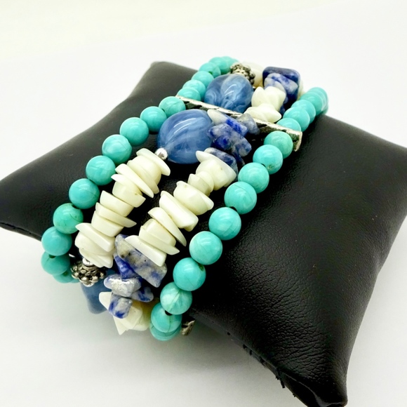 Unbranded | Jewelry | Turquoise Lapis Shell Stretch Bracelet | Poshmark